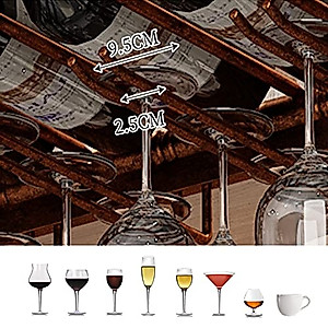 Wine Glass Holder, Ceiling Wine Rack, Wine Glass Rack, Rustic Industrial Wine Racks Wall Mounted with 8 Stem Glass Holder, 2-Tiers Wall Mount Bottle Holder Glass Rack, for Bars Restaurants Kitchens