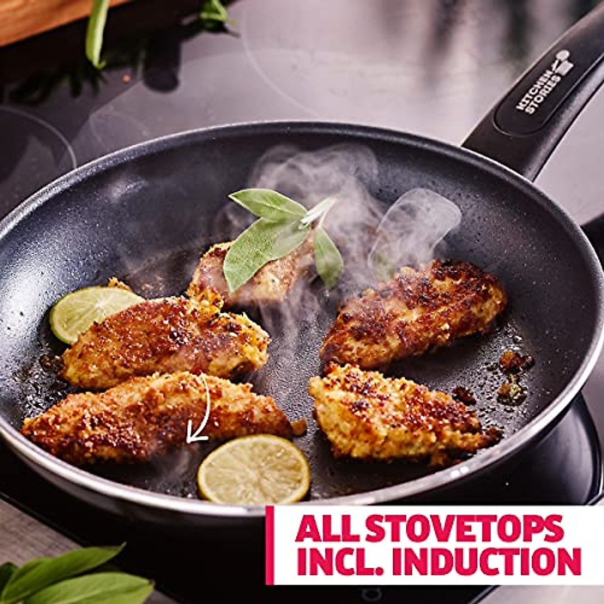 Kitchen Stories Searsmart Nonstick Frying Pan 24cm-Black-Induction Compatible-Oven Safe, 24 cm - Frypan