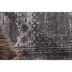 Rugs.com Dover Collection Rug – 5 Ft Round Dark Gray Low-Pile Rug Perfect for Kitchens, Dining Rooms