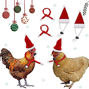 GABraden 2 Pack Christmas Chicken hat and Christmas Chicken Scarf,Adjustable Christmas Chicken Hat,Christmas Clothes for Chicks and hens (2-Red, Christmas)