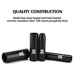 MIXPOWER 12 Pieces 3/8-Inch Drive Deep Impact Socket Set, 5/16 to 1 inch, CR-V, SAE, 6 Point, Deep, 12 Pieces 3/8" Dr. Socket