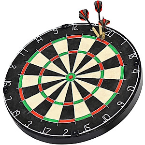 LinkVisions Sisal/Bristle Dartboard with Staple-Free Bullseye 17.8” x1.5 and 12 Steel Tip Darts 18g, Dartboard Mounting Kits Included