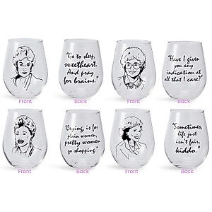 Toynk The Golden Girls Official Stemless Wine Glass Collectible Set of 4| Features One Wine Glass For Each Golden Girl | Each Glass Holds 16 Ounces