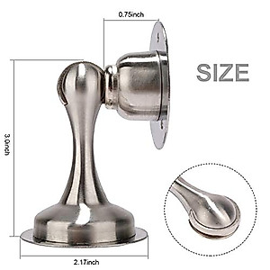 Magnetic Door Stops-Door Stopper-Stainless Steel, Door Holder Doorstop-No Drilling, 3M Double-Sided Adhesive Tape, Screws for Stronger Mount, Hold Your Door Open（2 Pack）