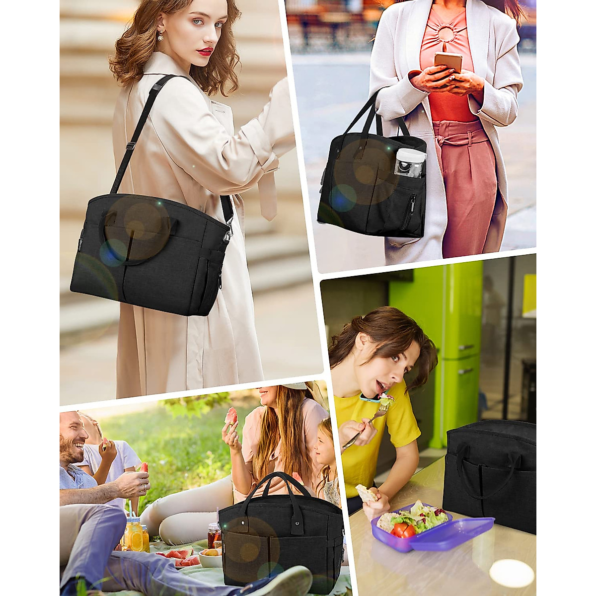 Glantop Insulated Lunch Bags for Men Women Extra Large Size Leakproof Insulated Lunch Bag with Adjustable Shoulder Strap Reusable Tote Bag Lunchbox for Work,Picnic,Camping