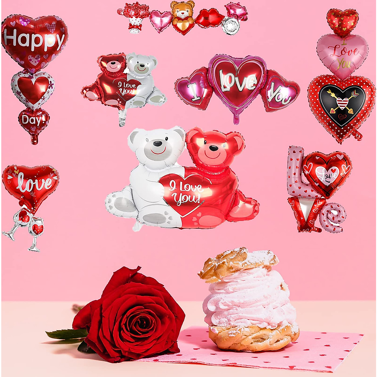 Valentines Day Heart Shaped I Love You Foil Balloons Decorations, Romantic Love Happy Anniversary Foil Balloons Valentine Day Party Decorations