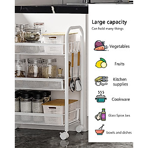 Rolling Utility Storage Rack Cart on Wheels, Trolley Carft cart, Multi-Purpose Organizer Shelf (White, 4 Tier)