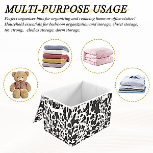 YETTASBIN Cow Print Storage Basket with Lid and Handles, Large Collapsible Fabric Storage Bins Sturdy Storage Organizer for Shelves, Closet, Bedroom, School, Office, Home Decor
