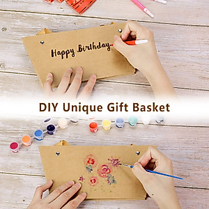 Aoibrloy Basket for Gifts Empty, Kraft Basket With Handles Gift Basket Kit With 5 Empty Gift Baskets, 5 Bags and 5 Bows, Gift Packages for Valentine's Day, Wedding, Birthday Party Gift Wrapping