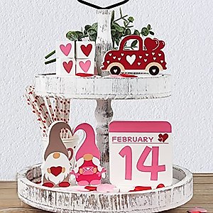 Valentines Day Decor-8PCS Valentines Day Decorations for The Home-Wooden Sign,Cute Gnome,Love Heart Blocks for Farmhouse Tiered Tray Decor and Table Decor