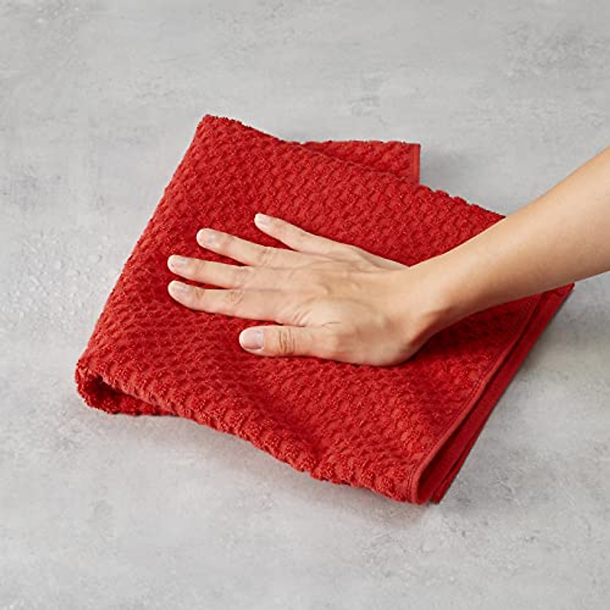 Amazon Basics 100% Cotton Soft & Absorbent, Popcorn Texture Terry Kitchen Cloth, Pack of 4, Red Stripe, 28"L x 16"W