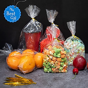 Labeol 60Pcs Cellophane Bags 8X11 Gusset Bottom Goodie Bags Treat Bags with Ties Clear Gift Bags for Packaging Party Favor Cookie Candy Cookie Gift Wrapping Valentines Day