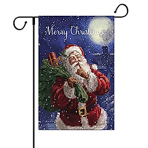 Merry Christmas Flag - 1 Set Santa Claus Double-Sided Burlap Garden Flag for Holiday Sign Banner for Outdoor Decoration 12 x 18 inches