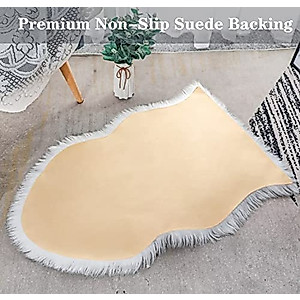 duduta White Faux Fur Chair Seat Covers, Fluffy Shag Sheepskin Bedside Rugs Throw Washable 2x3 ft