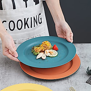 Kyraton 10 Inch Large Plastic Plates 8 Pieces, Dishwasher Safe, Unbreakable And Reusable Light Weight Dinner Plates Microwave Safe BPA Free (Mutil Color)