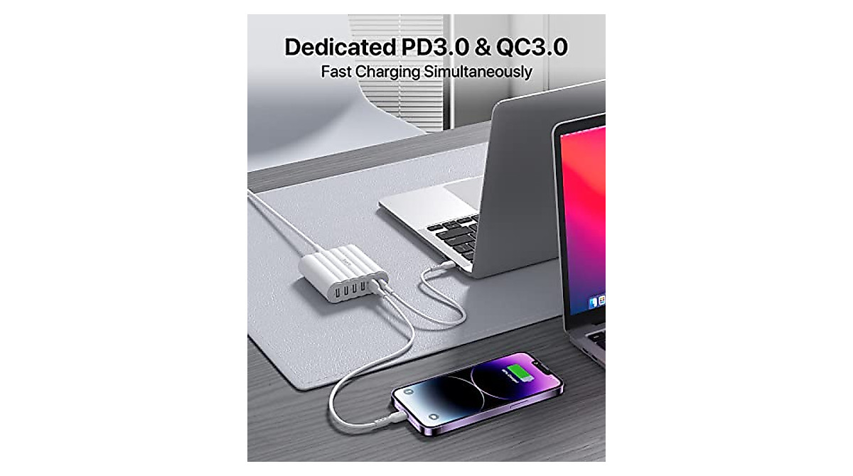 USB C Charger, SooPii 68W Charging Hub, 6 Port USB Charging Station with One 30W PD/PPS Port and ...