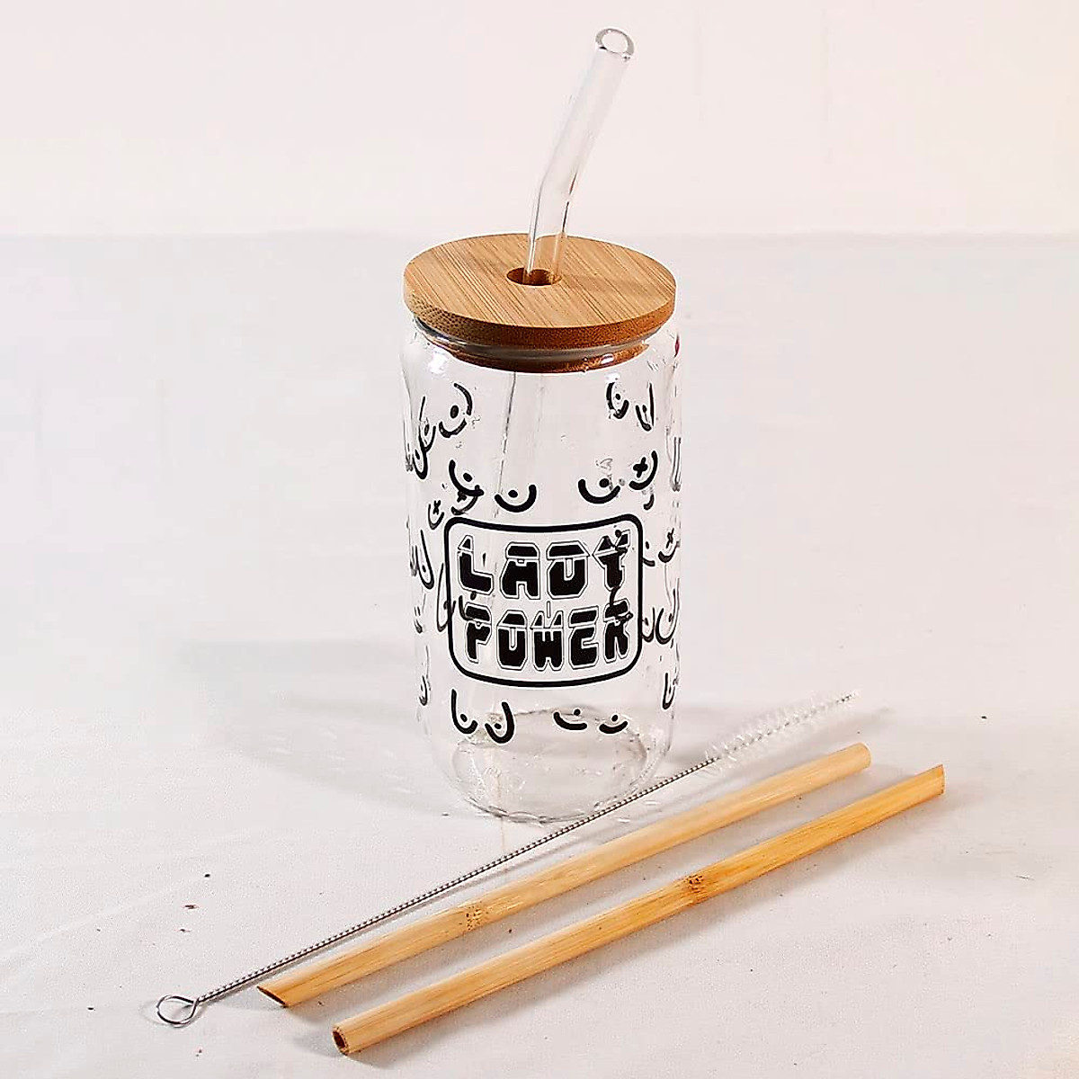 TAOHUAJIANG 16 oz Iced Coffee Cup with Bamboo Lids and Straws Mason Jar Cups and Iced Coffee Tumbler with Lid and Straw Glass Cups