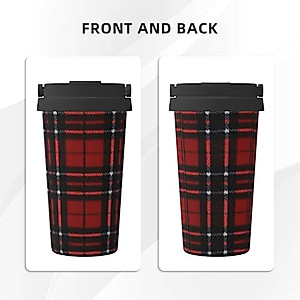 WANGXUEE Red and black plaid Print 500ml Stainless Steel Travel Tumbler Double Wall Vacuum Insulated Coffee Mug