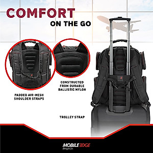 Mobile Edge Core Gaming Laptop Backpack, Molded Front Panel, 17 - 18 Inch, External USB 3.0 Quick-Charge Port and Built-in Charging Cable ScanFast TSA Checkpoint Friendly Black w/Red Trim MECGBP1