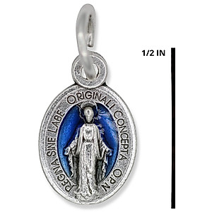 Caritas et Fides Pack of 10 - Mini Miraculous Medal Pendant for Charm Bracelet or Necklace, 1/2" Silver and Blue, Small - Made in Italy