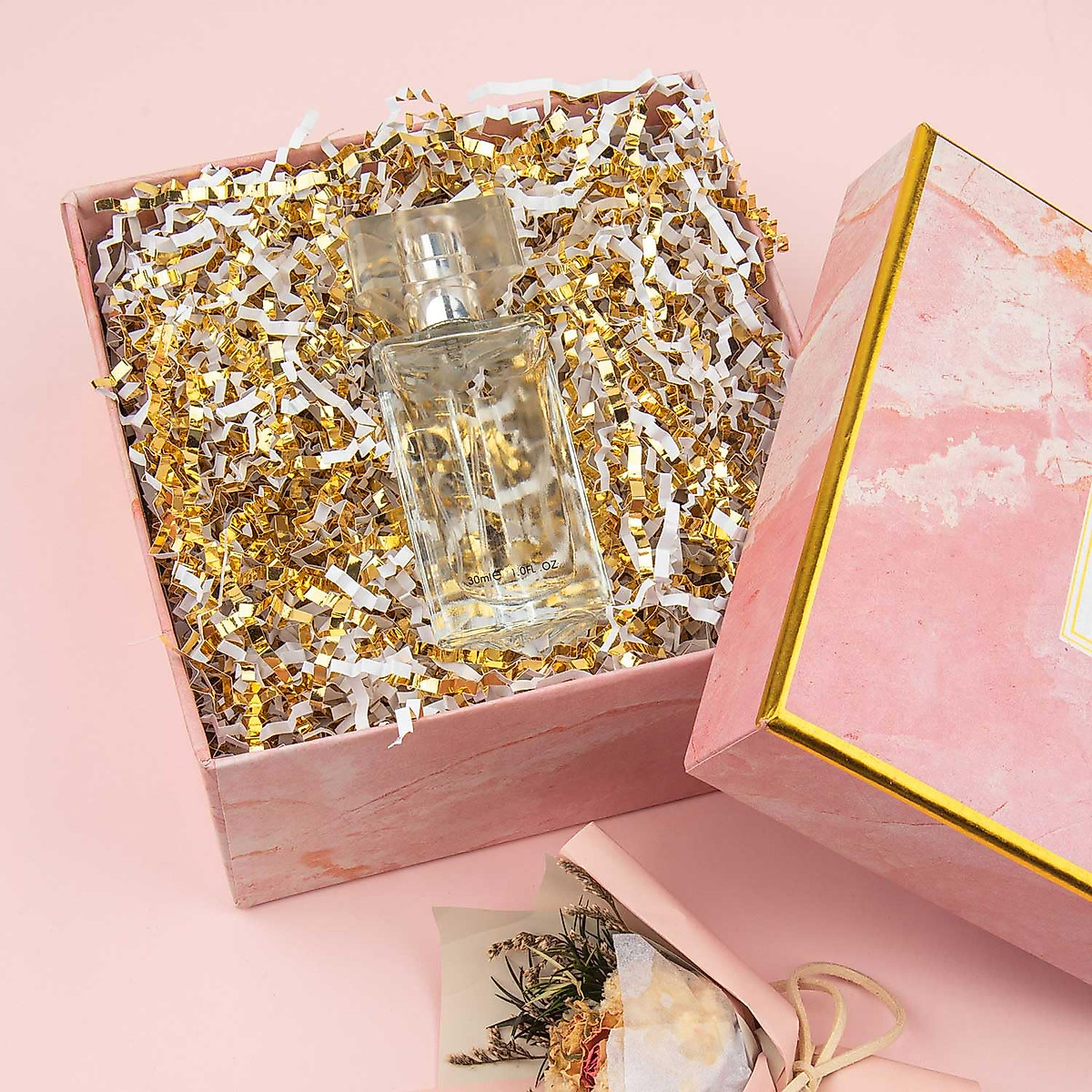 Caleihd 4.5oz Crinkle Cut Paper Shredded Filler Paper for Gift Baskets Gift Box Confetti Paper Shreds Decoration Stuffing for Birthday, Weddings, Anniversaries, Christmas Wrapping White&Gold