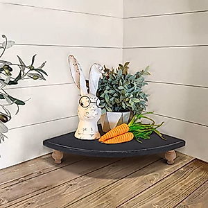 Wood Corner Counter Shelf Rustic Pedestal Stand Farmhouse Corner Shelves- Rustic Black Tray Riser for Coffee Bar Table Decor, Display Riser for Farmhouse Accent Centerpiece in Kitchen/Bathroom/Dining