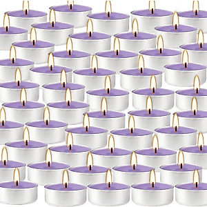 Howemon Purple Lavender Scented Tealight Candles - 4 Hours - Giant 100 Bulk Packs - Smokeless Tea Lights for Valentine's Day, Weddings,Christmas, Home Decorative