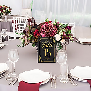 31 Pieces Wedding Table Numbers 1-30 with Head Table Numbers Double Sided 4x6in Elegant Stamping Table Numbers Cards for Wedding Reception, Party, Birthday, Event (Black)
