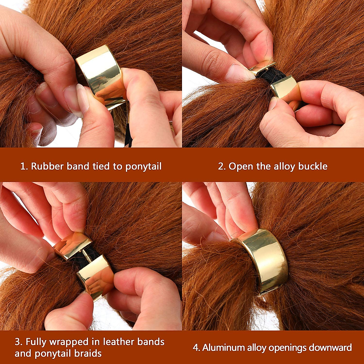 Yaomiao 3 Pieces Metal Circle Hair Cuff Elastic Hair Band Ties Ponytail Holder Rope Accessory for Women Girls, 3 Styles(Gold)