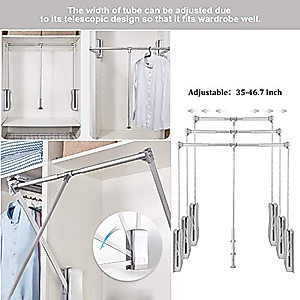 uyoyous Pull Down Closet Rod Aluminum Adjustable 35-46.7 Inch Heavy Duty Closet Pull Down Rods Hanger for Hanging Clothes Wardrobe Lift Rail Organizer Storage System Side Mounted Expanding Tubing