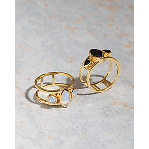 YoTreasure Black Onyx Solid 14K Gold Plated Over 925 Silver 3 Stone Ring (10)