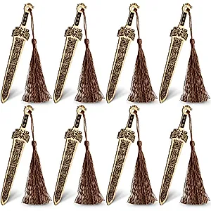 8 Pieces Wooden Sword Bookmark with Tassels Vintage Reading Page Markers Handmade Bookmarks for Men Mini Sword Bookmark Cute Wooden Bookmarks for Women Men Book Lovers