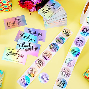 1120 Pcs Thank You Cards and Stickers Set,Include 1000Pcs 1.5inch Thank You For Supporting My Small Business Stickers,120Pcs Thank You Cards,Thank You Cards Stickers Roll Set for Envelope Retail Store