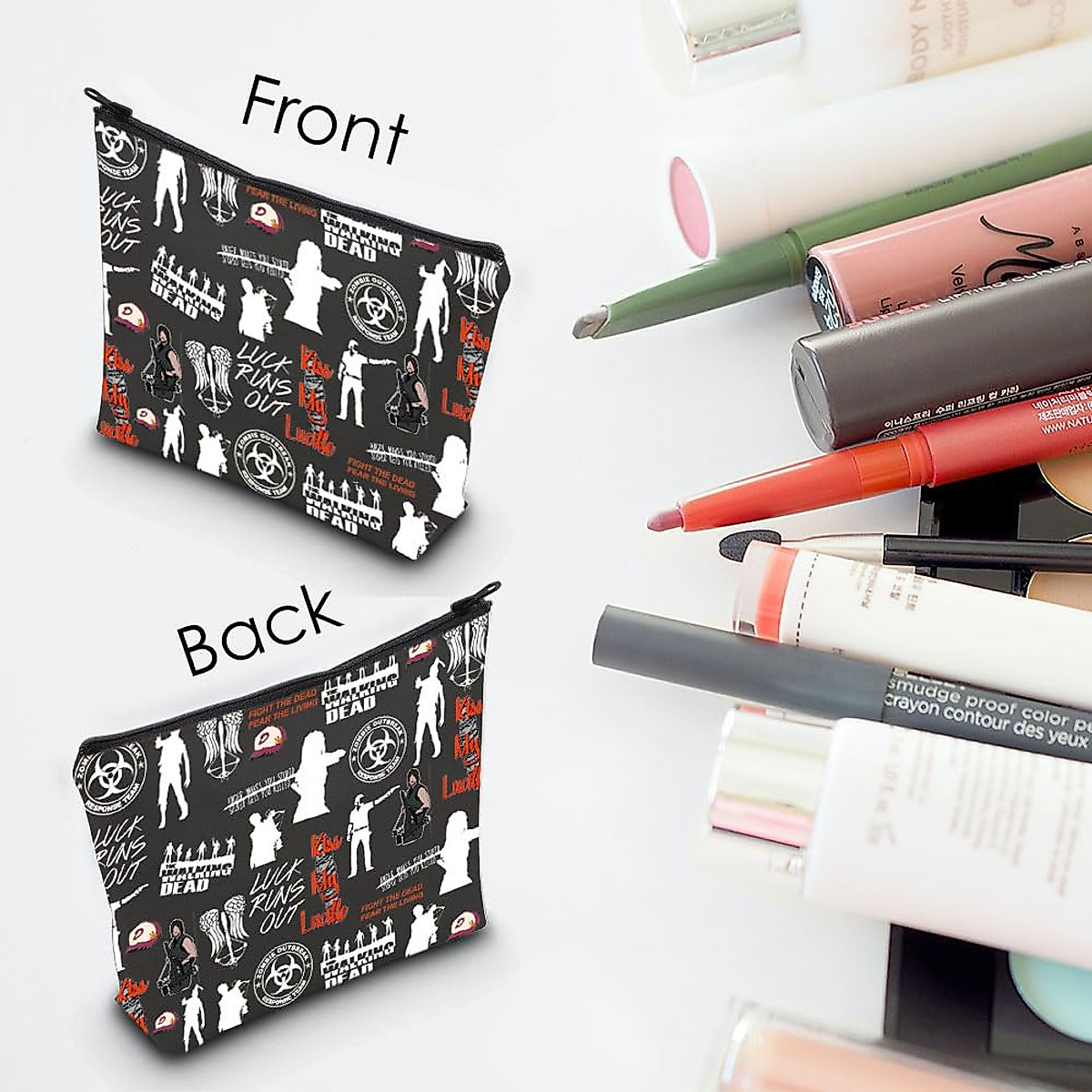 MNIGIU WD Cosmetic Bag TWD Merch TWD Fans Gift Zombie Themed Gift (Run-out Black Bag)