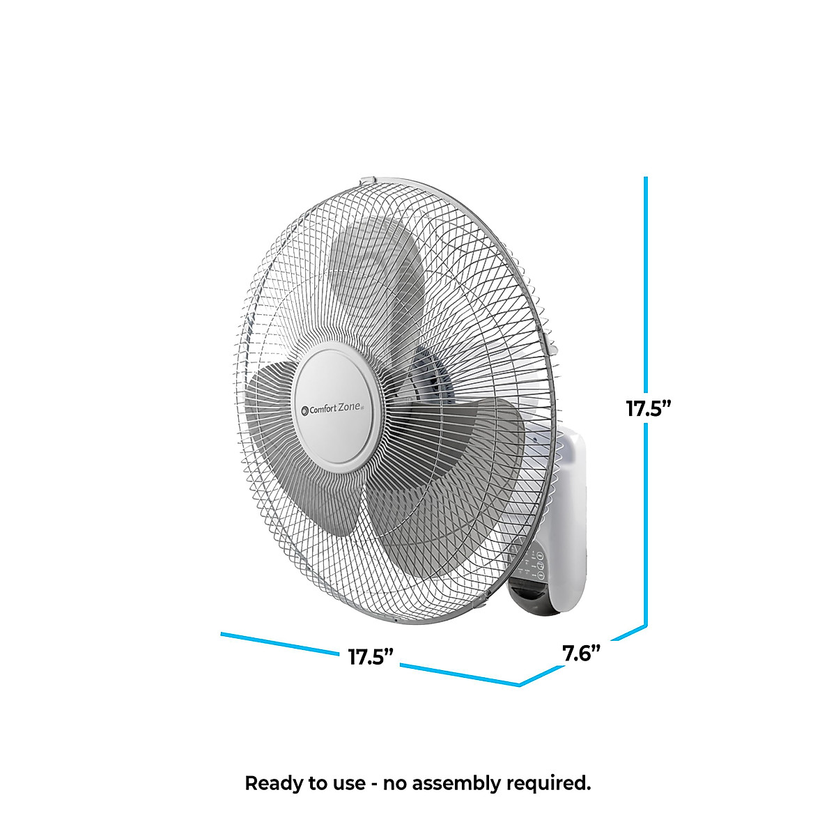 Comfort Zone CZ16WR Wall Mount Fan, w/Remote, White