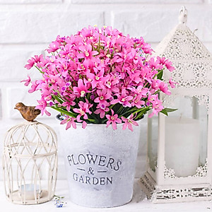 Guagb 7 Bundles Outdoor Artificial Daffodils Flowers UV Resistant Faux Shrubs Fake Plastic Plants for Hanging Planter Window Garden Porch Farmhouse Decor (Pink)