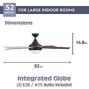 Prominence Home 80093-01 Ashby Ceiling Fan with Remote Control and Dimmable Integrated LED Light Frosted Fixture, 52" Contemporary Indoor, 5 Blades, Espresso Bronze