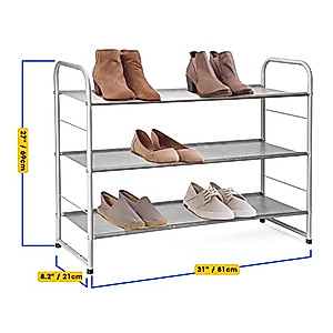 Ulimart 3 Tier Shoe Rack Shoe Rack For Closet,Upgraded Metal Long Shoe Rack Organizer,Easy Assembly Stackable Fabric Shoe Shelf Shoe Organizer For Closet For Bedroom Floor Dorm Room,Sliver