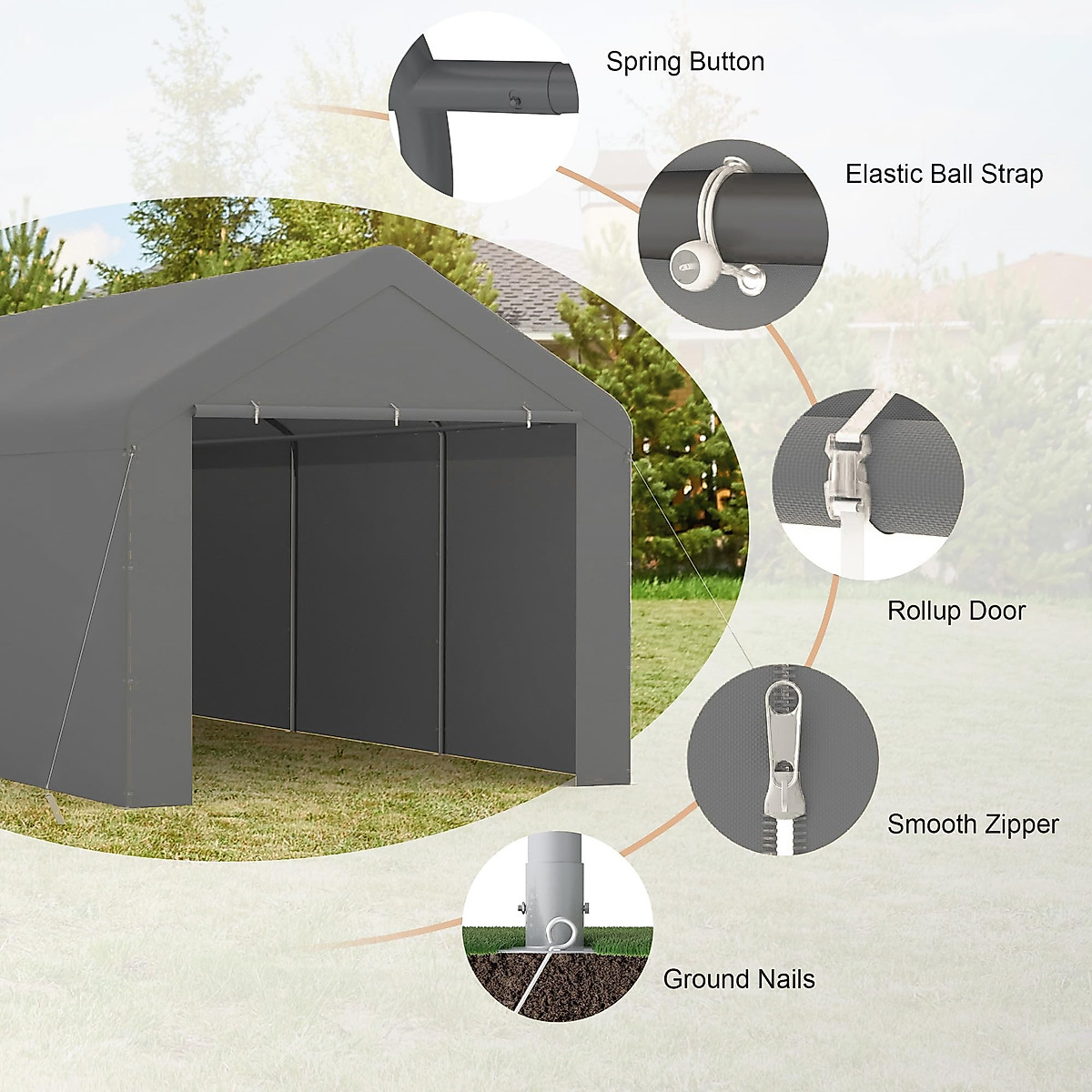 GOJOOASIS Car Port Canopy Tent Carport 10'x20' Car Tent Portable Garage, Tents for Car Waterproof & UV Protected for Wedding, Garden Shelter, Storage Shed (Gray)