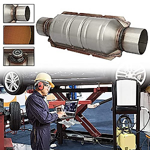 MAYASAF 2.5" Inlet/Outlet Universal Catalytic Converter, with O2 Port & Heat Shield (EPA Compliant)