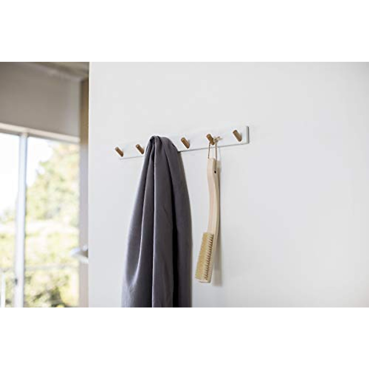 Yamazaki Home Wall-Mounted Saving Coat Hanger-Modern Jacket Holder | Steel + Wood | Hooks, One Size, White