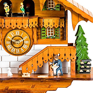 Kintrot Cuckoo Clock Black Forest Quartz Wall Clock Pendulum Movable Bird, Dancers, Watermill, Wood Chopper