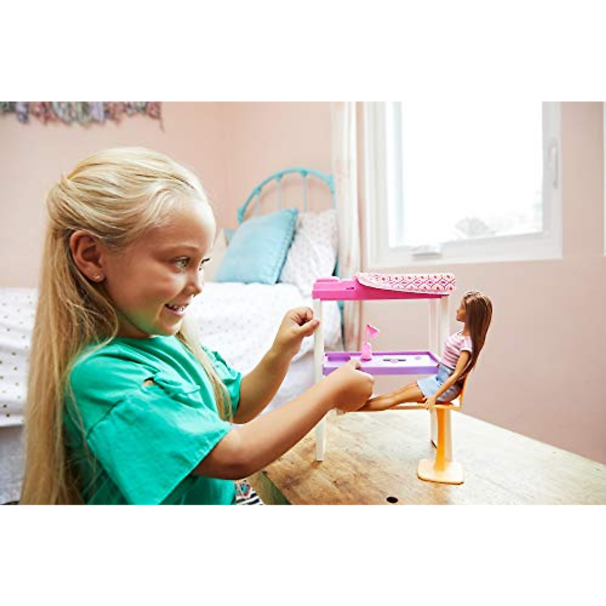 Barbie Doll and Furniture Set, Loft Bed with Transforming Bunk Beds and Desk Accessories, Gift Set for 3 to 7 Year Olds​​​​