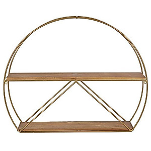 Kate and Laurel Delmar Mid-Century Modern Wall Shelf, 26" x 21", Brown and Gold, Glamorous Geometric Wall Decor