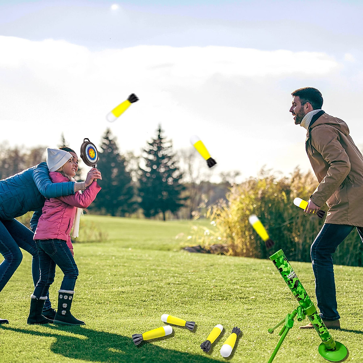 Sarpan Mortar Launcher Toy Set Gift for Kids Ages 6-12, Rockets Shooting Military Blaster Foam Play Game Kits with 5 Safe Foam Shells for Boys Girls