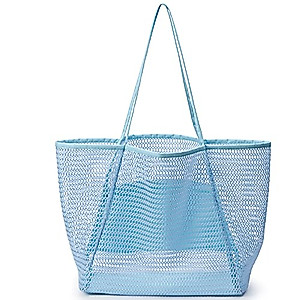 Women's Shoulder Bags Mesh Beach Handbag Large Tote Purse Summer Handbag Hobo Bag for Vacation, Sky Blue