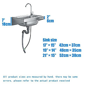 Wall mounted stainless steel utility sink,stainless kitchen sink,small kitchen sink,Commercial Hand Sink with Faucet 304 Stainless Steel Wall Mount Wash Sink,Suitable for kitchens, restaurants, (Si