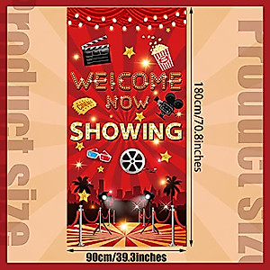 Movie Night Party Door Cover Sign Movie Theme Party Decorations Theater Movie Night Supplies Welcome Now Showing Movie Night Party Backdrop for Wedding Theater Birthday Accessory, 71 x 35.4 Inches