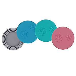 SLSON 4 Pack Pet Food Can Cover Set,Universal Silicone Cat Dog Food Can Lids 1 Fit 3 Standard Size Can Tops Covers