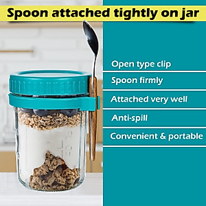 CJWM - 2 Pack 10 Oz Overnight Oats Containers with Lids and Spoon Glass Meal Prep Containers Oats Yogurt and Granola Container To Go Jars Oatmeal Container Leak-Proof